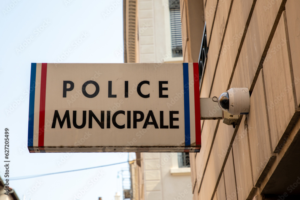 police municipale Municipal police facade wall logo and text sign on ...