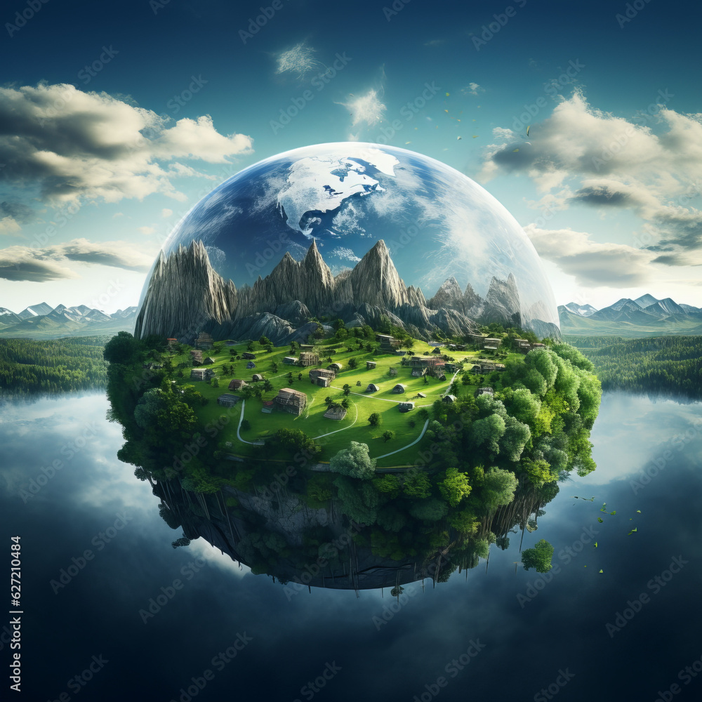 Full view of planet earth and nature landscape creative concept | World ...