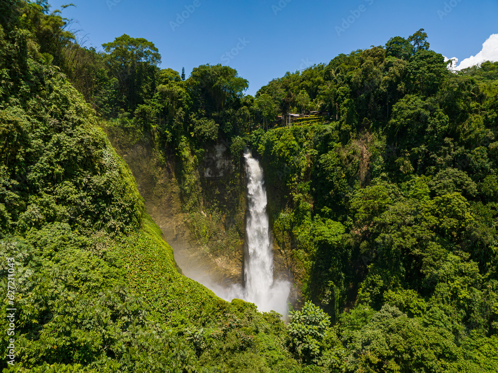 Nature of waterfalls and mountain with green forest. Lake Sebu ...