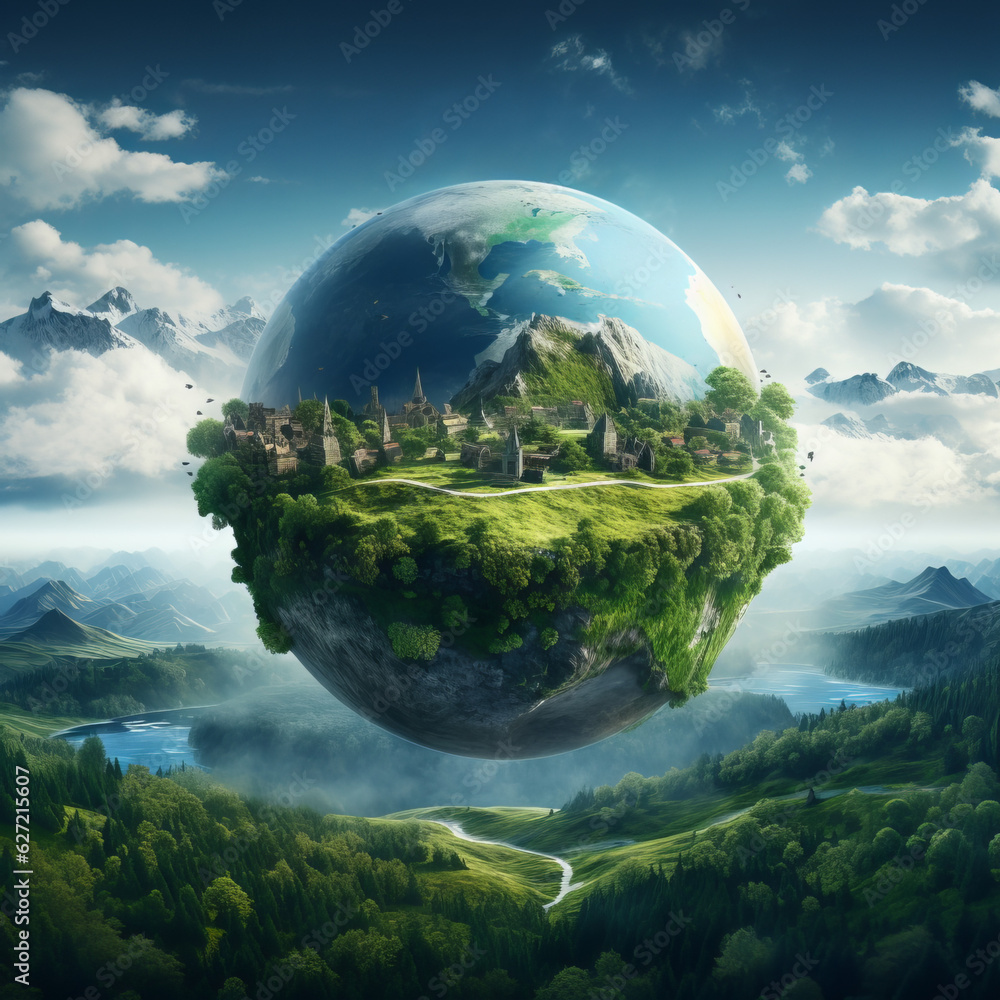 Full View of Planet Earth and Nature Landscape Creative Concept | World ...
