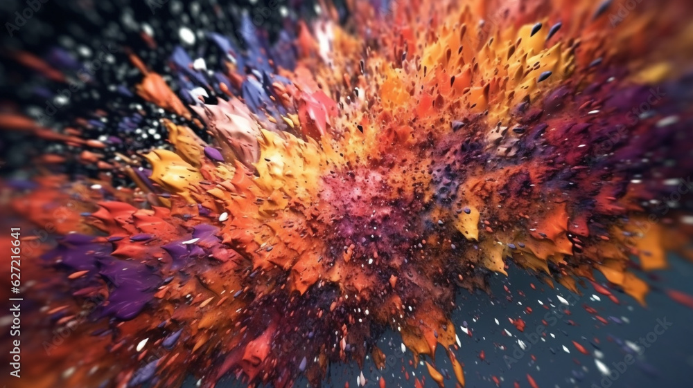 Abstract background, color explosion, particles, matte, sharp focus ...