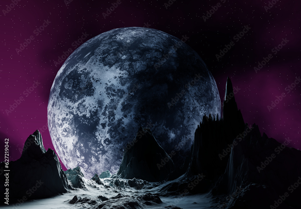3D 4K Sci-Fi space exploration Planet moon sky stars clouds northlight ...