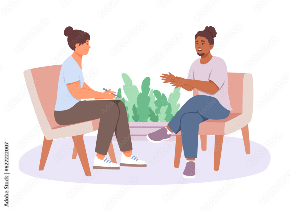Female doctor talking with American man. Emotional support and ...
