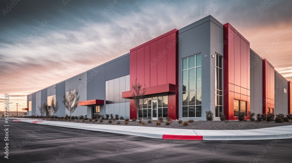 Realistic render of large logistic business transport warehouse dock ...