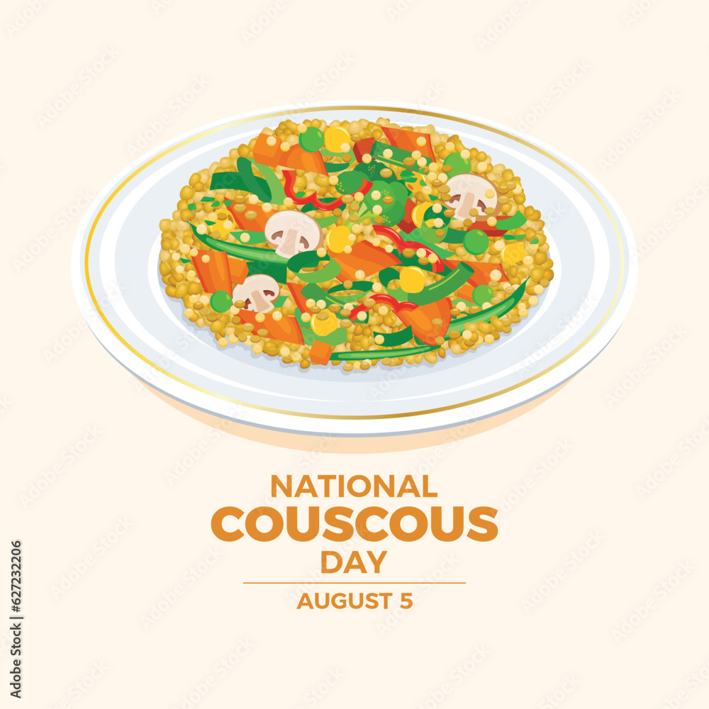 National Couscous Day vector illustration. Vegetable couscous on a ...