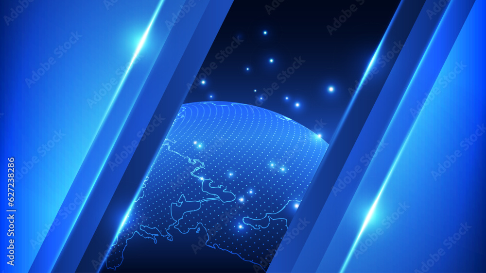 Abstract blue technology background with world map. Vector illustration ...