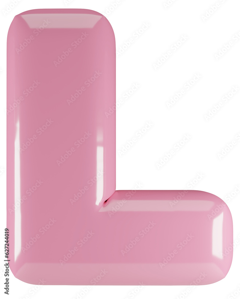Inflated glossy pink letter L uppercase illustration. 3D render of ...