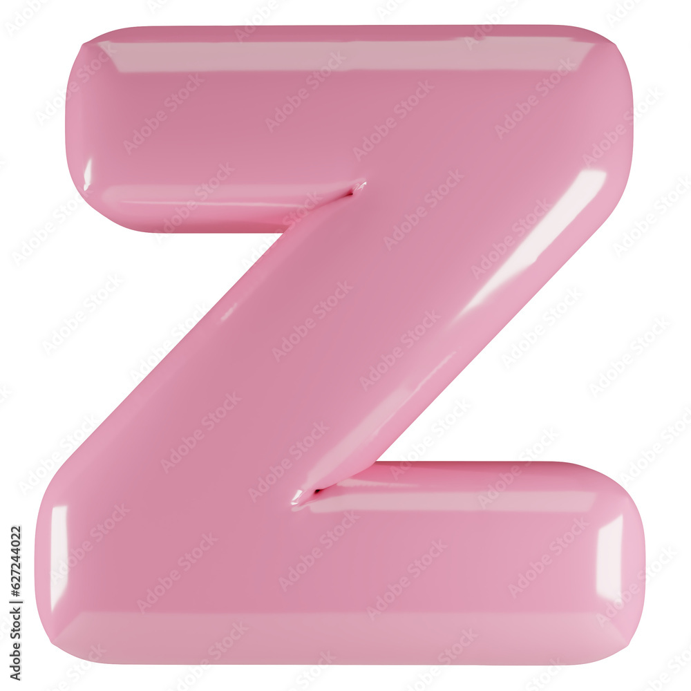 Inflated glossy pink letter Z uppercase illustration. 3D render of ...