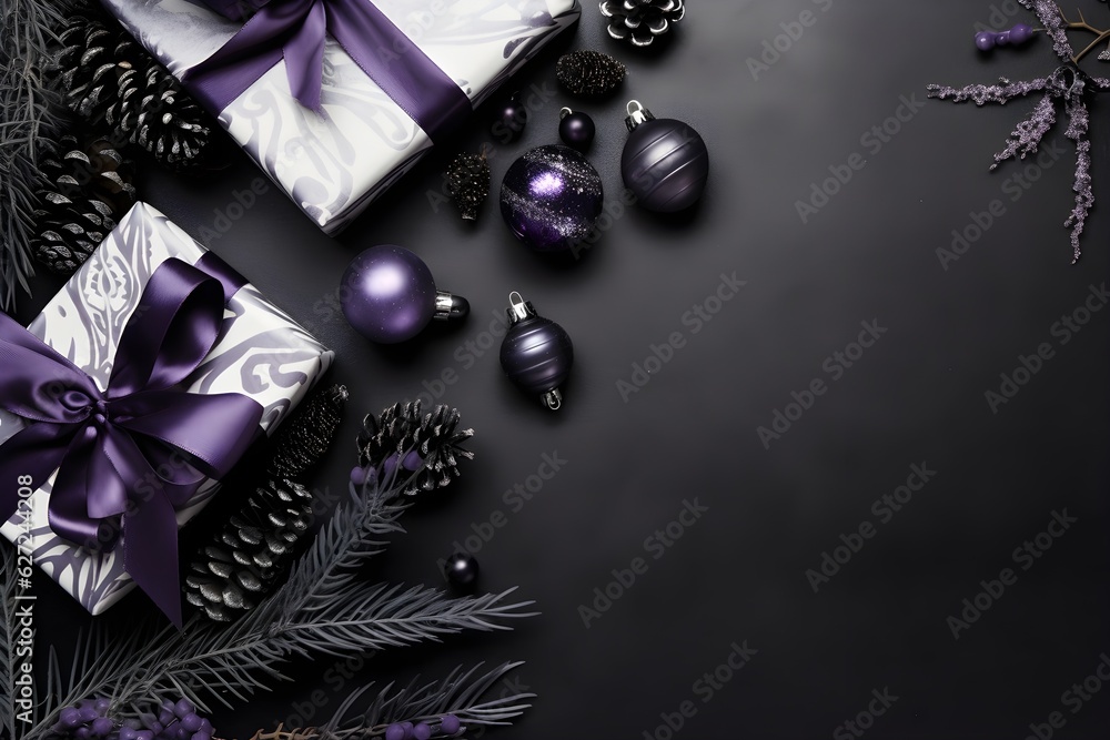 Gothic inspired purple and black Christmas Flat lay mockup background ...