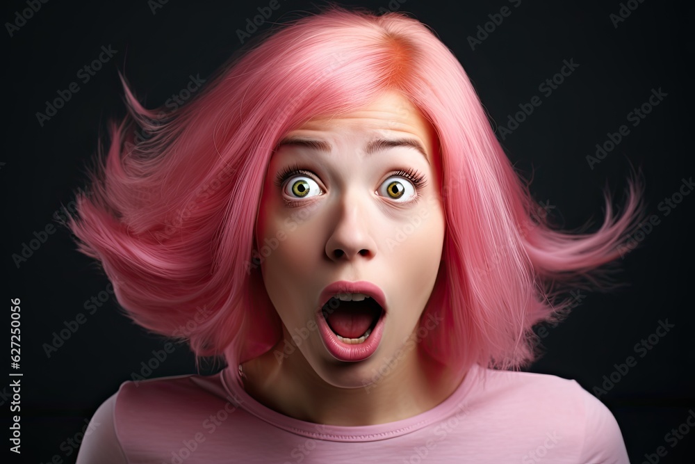 Believing in Shock. Amazed Young Woman with Pink Hair Staring in Horror ...