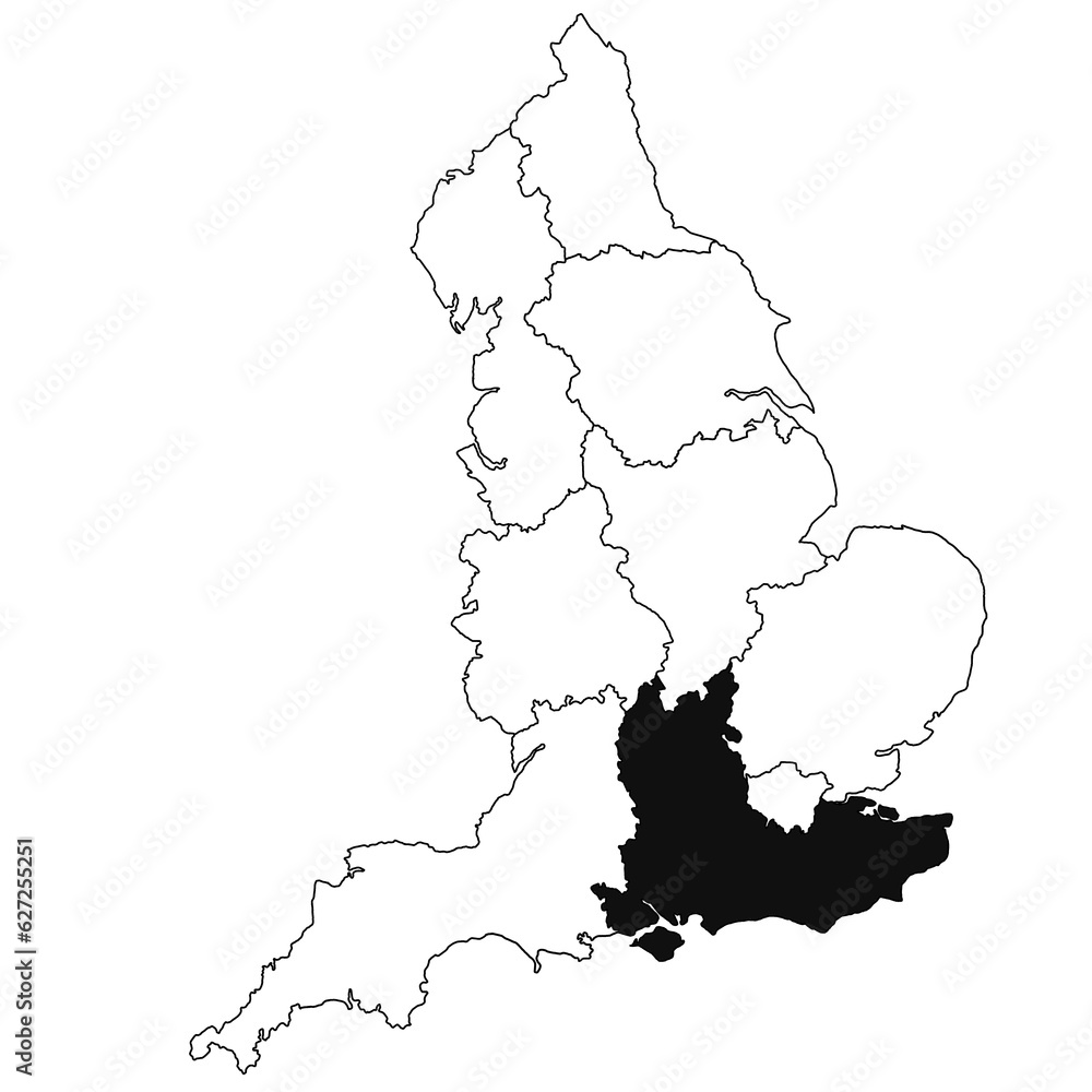 Map of South East England Province in England on white background ...