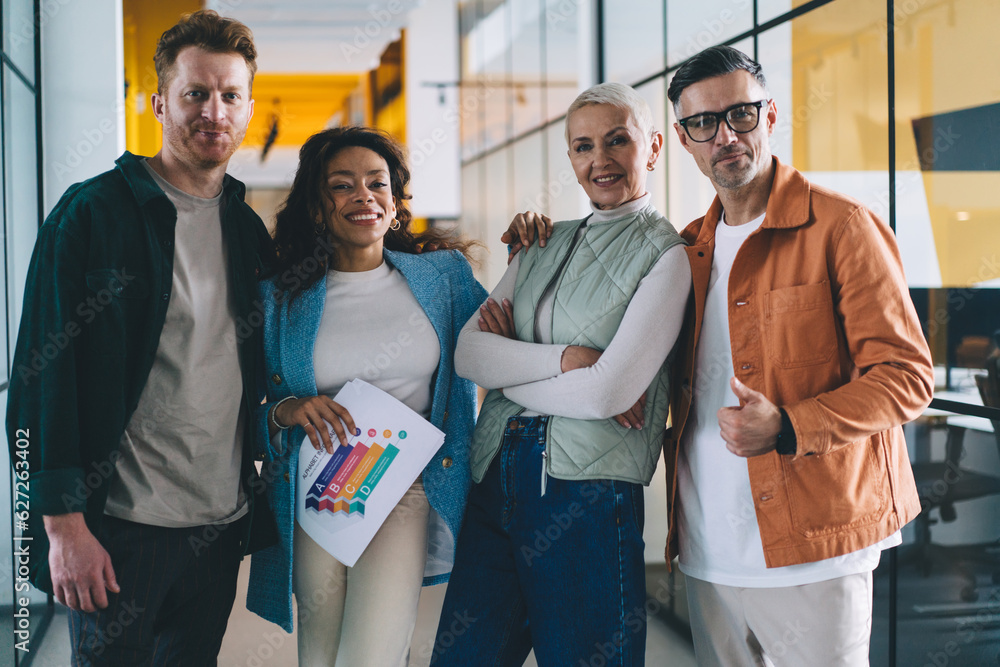 Portrait of successful male and female employees with documents ...