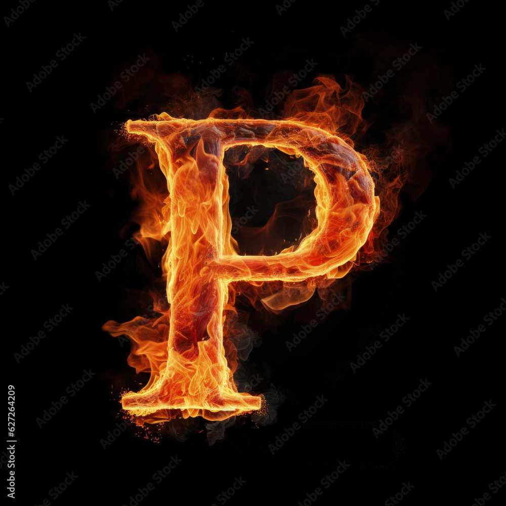 Capital letter P consisting of a flame. Burning letter P. Letter of ...