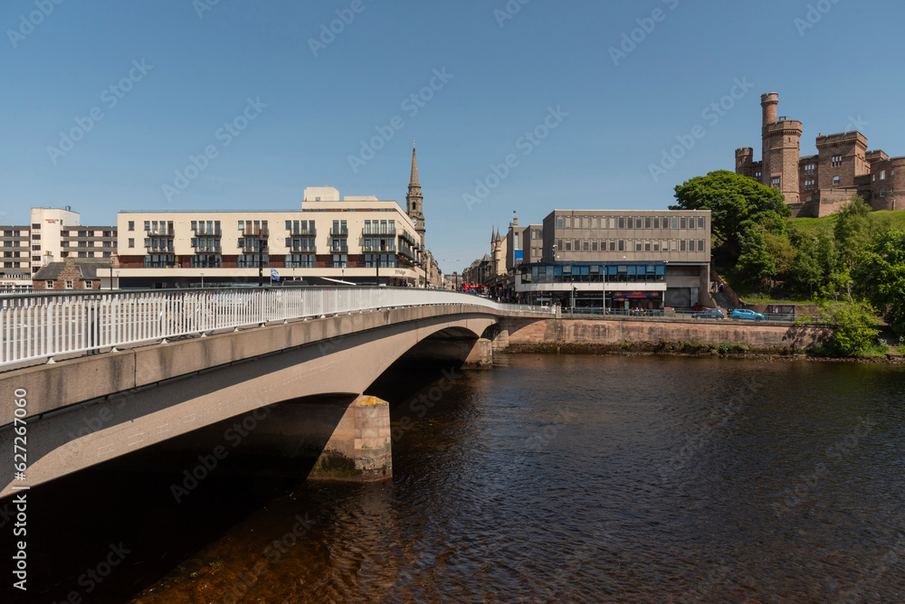 Inverness, Scotland, UK. 3 June 2023. River Ness, Ness bridge leading ...