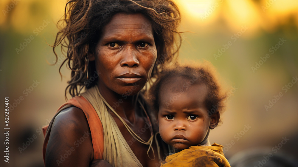 ภาพประกอบสต็อก An Australian indigenous Aboriginal baby and mother in ...