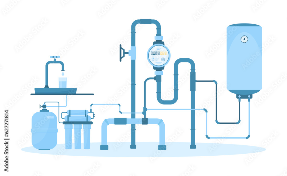 Home water supply system vector illustration. Cartoon isolated abstract ...