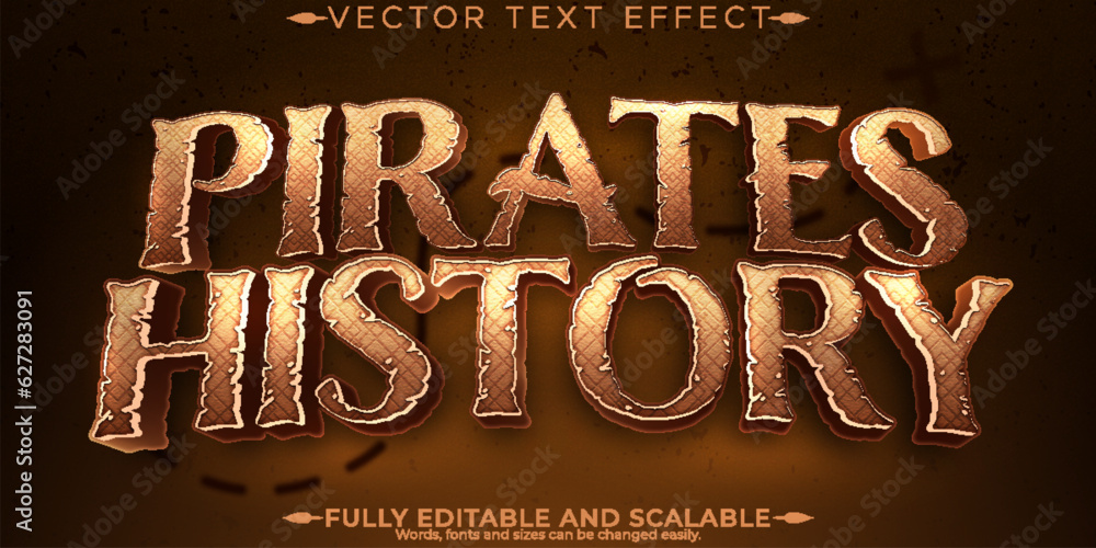 Pirates text effect, editable ship and adventure text style. Stock ...