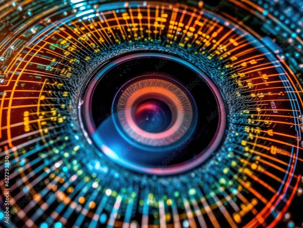 Foto de The closeup image of a robotic eye reveals intricate details of ...