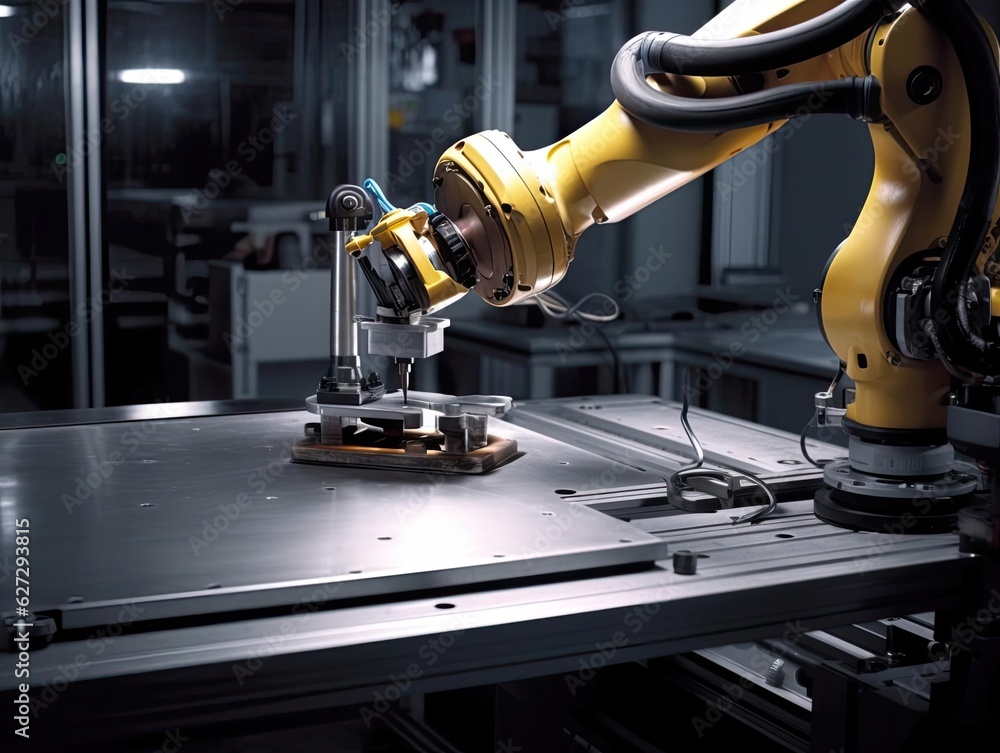 This image depicts a closeup view of a robotic arm holding a wrench ...