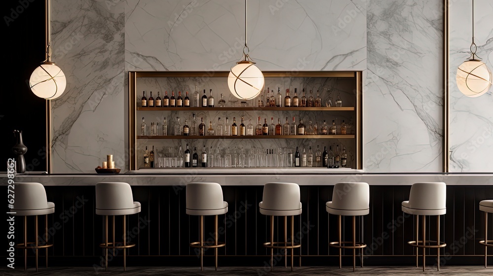 Minimalist Cocktail Bar with a Marble Bar Counter created with ...