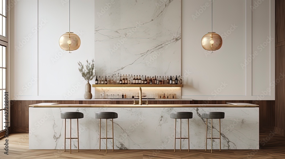 Minimalist Cocktail Bar with a Marble Bar Counter Stock Photo | Adobe Stock