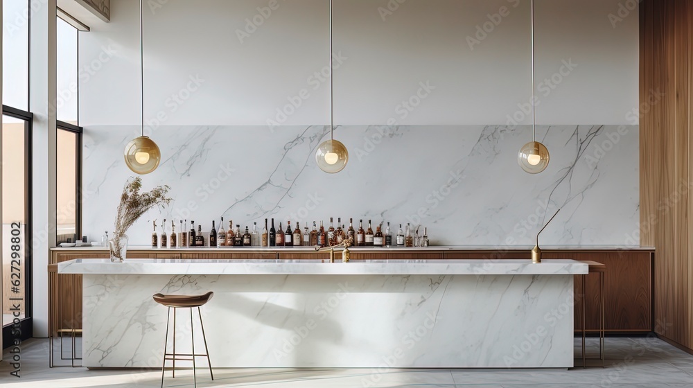 Minimalist Cocktail Bar with a Marble Bar Counter Stock Photo | Adobe Stock