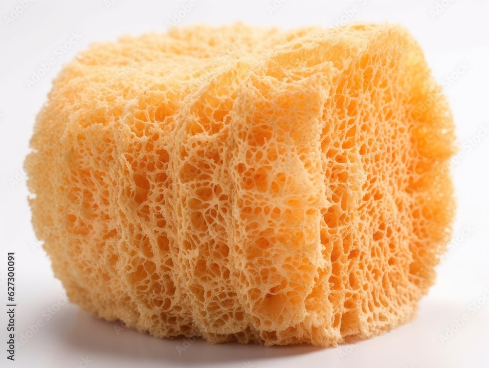 The image depicts a natural loofah sponge captured in a closeup shot on ...