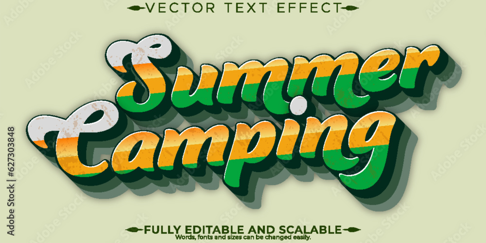 Summer camping text effect, editable vintage and retro text style Stock ...