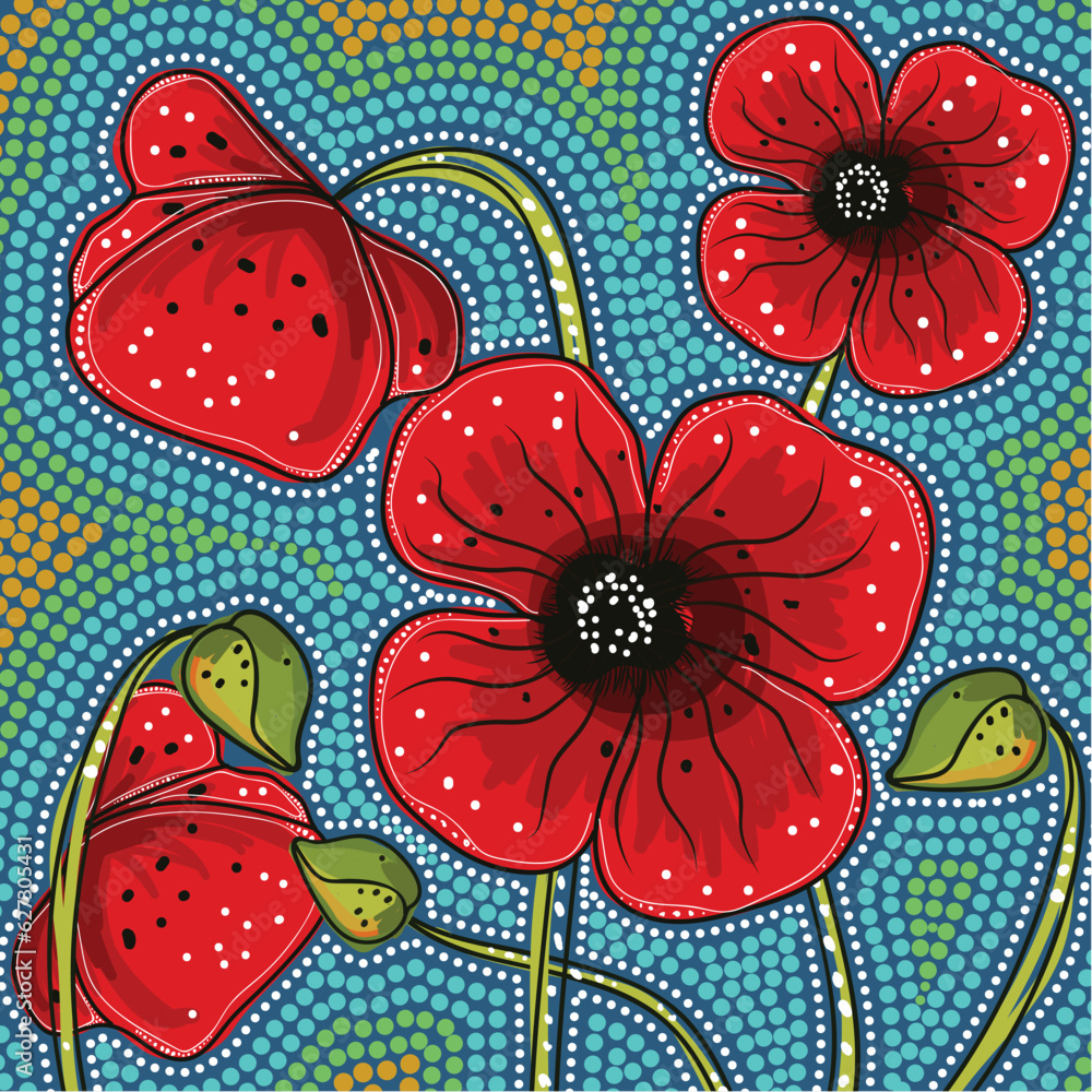 Poster Aboriginal dot art of Australian poppy flower painting – Wall ...