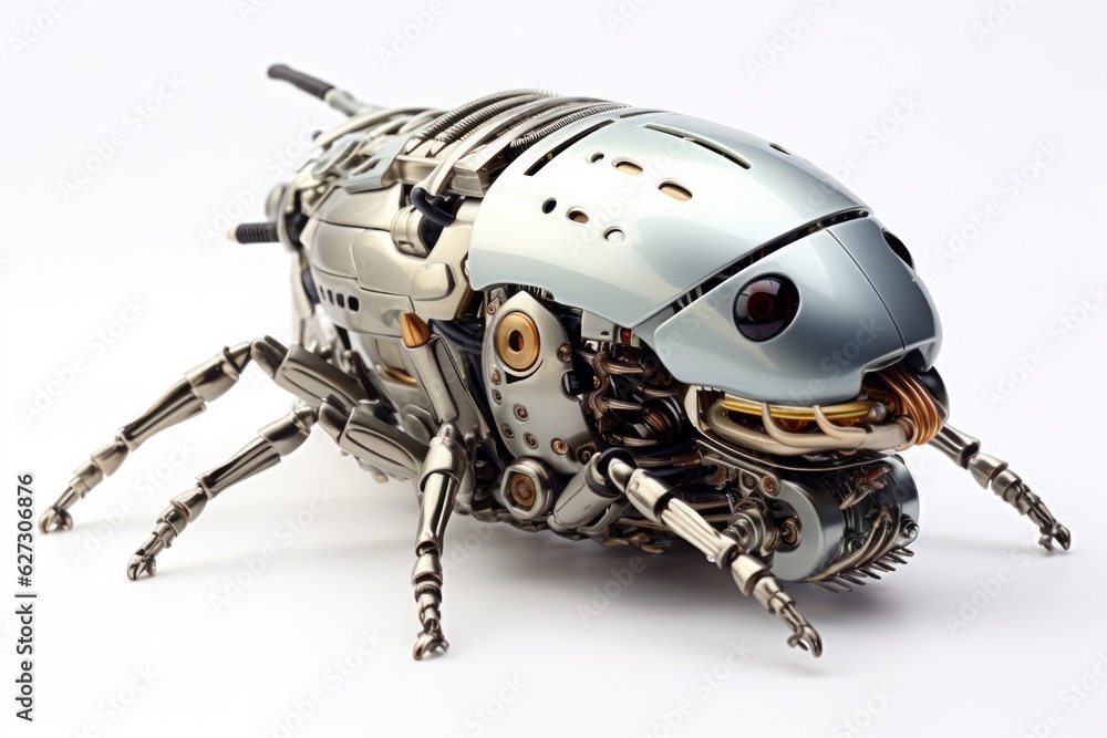 Reconnaissance robot cockroach, shiny steel nanodroid with micro ...