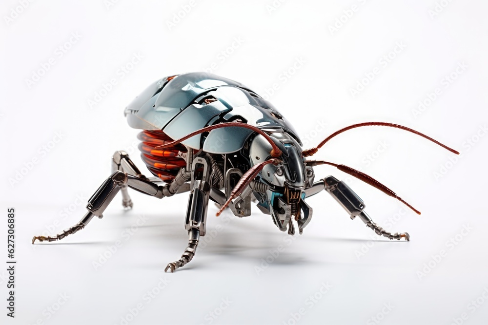 Reconnaissance robot cockroach, shiny steel nanodroid with micro ...