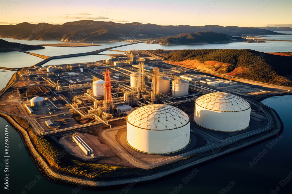 Aerial view of liquefied natural gas storage facility Stock Photo ...