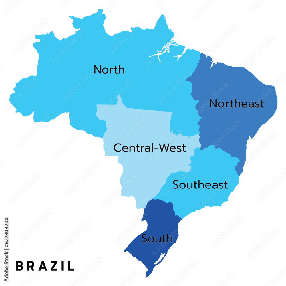 Brazil map with administrative regions. Latin map. Brazilian map. Stock ...