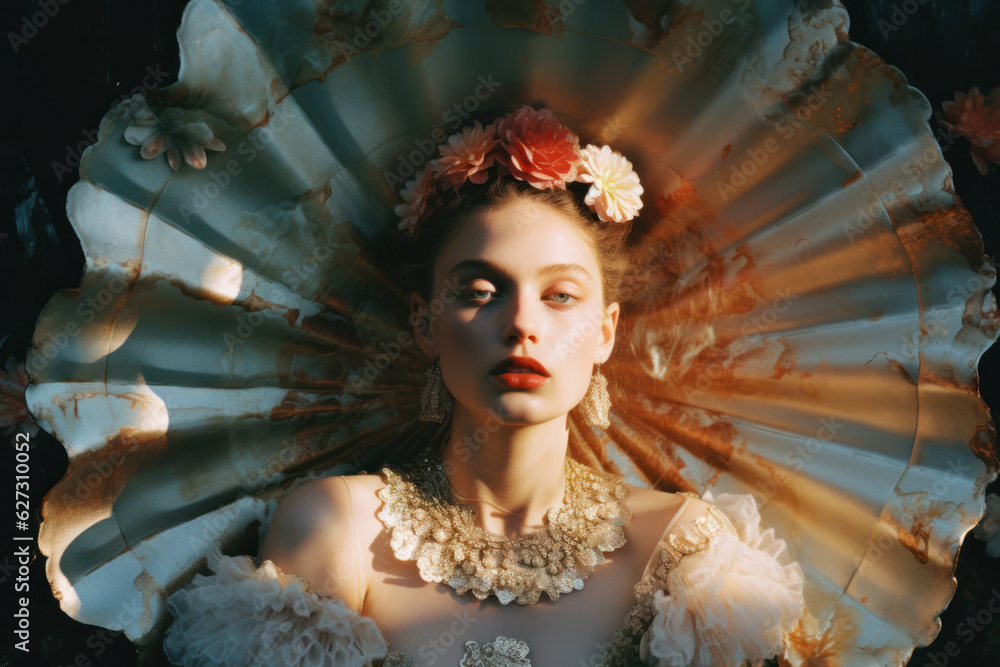 portrait of a woman/model/book character in an illuminated setting ...