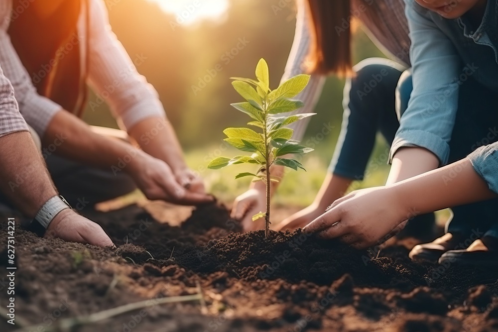 A diverse family honors a loved one's memory by jointly planting a tree ...
