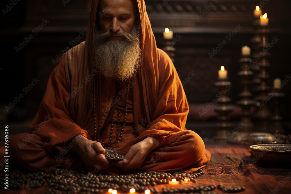 Old Muslim man praying in old mosque, ramadan, islamic background ...