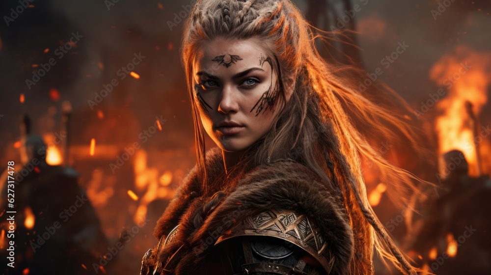 Fierce Viking warrior girl, Braided hair, untamed spirit, bravery ...