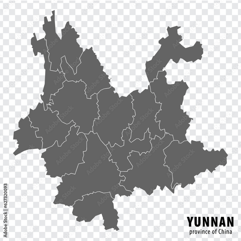 Blank map Province Yunnan of China. High quality map Yunnan with ...