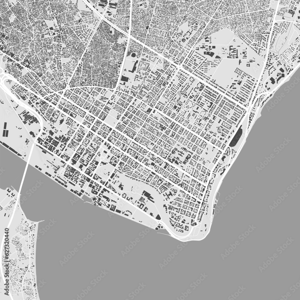 Urban city map of Maputo, Mozambique. Vector poster. Black grayscale ...