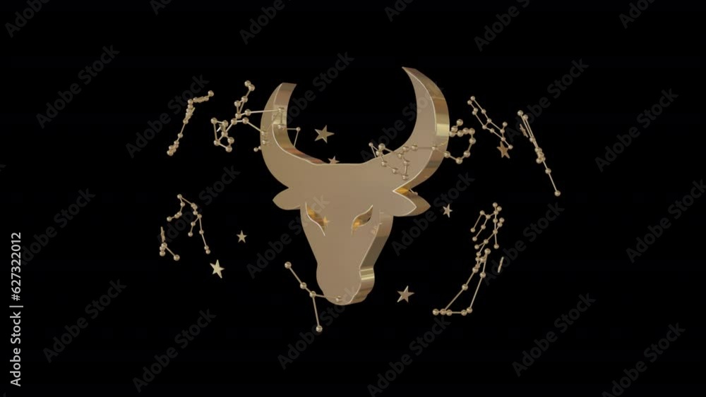 Zodiac sign Taurus, 3D animation on a transparent alpha channel ...