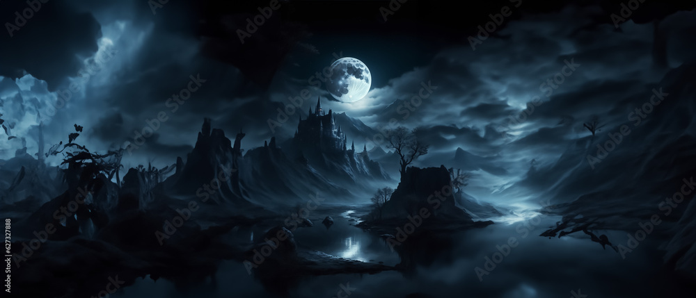 scary Halloween night wallpaper, ultrawide, 21:9 Stock Illustration ...
