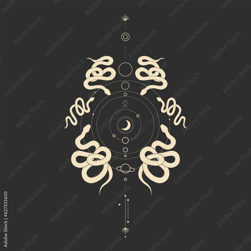 magical forest elements. images of a snake, night moth, fly agaric ...