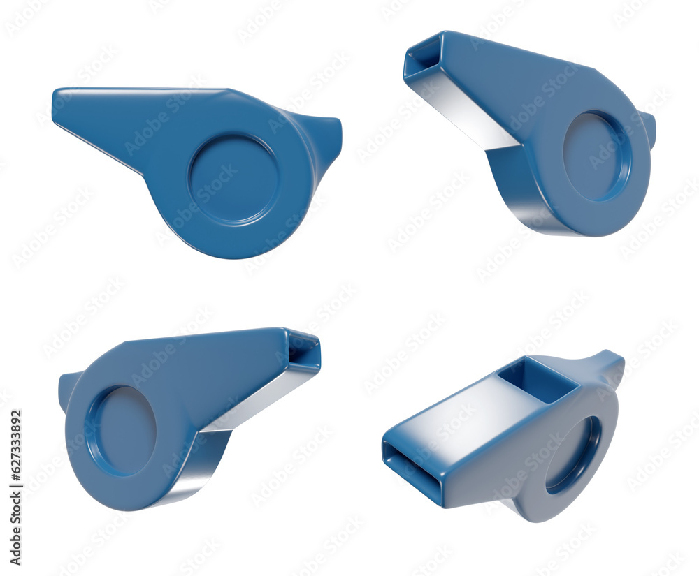 Set cartoon blue whistle various view isolated on white background ...