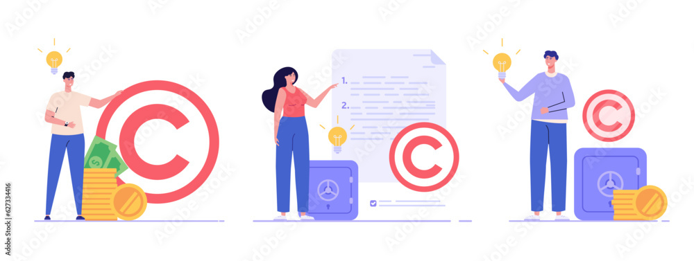 Copyright vector illustration set. Collection of intellectual property ...