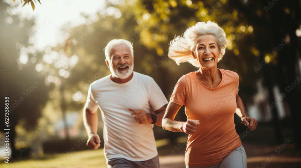 Elderly people running with friend, old persons doing sports Stock ...