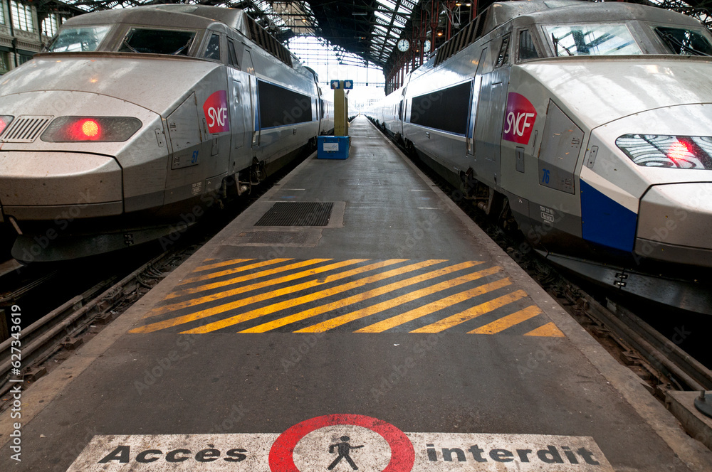 Paris, France, Europe - SNCF TGV fast speed trains by Alstom belonging ...