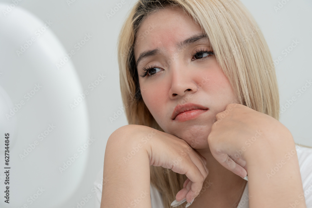 Young woman asian are worried about faces Dermatology and allergic to ...