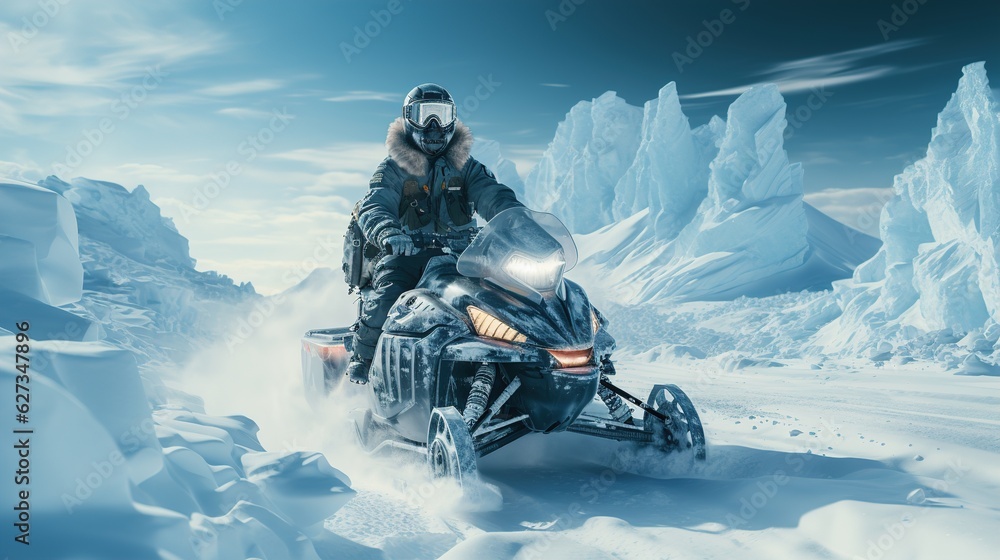 Futuristic snowmobile in the Arctic snows. Generative AI Stock ...
