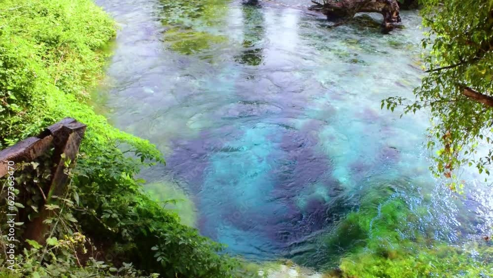 Unique karst source of water gushing from the ground called the Blue ...