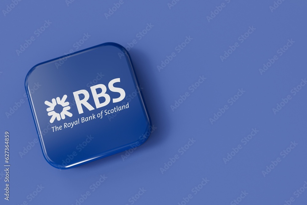 LONDON, UK - July 2023: Royal bank of Scotland bank company logo. 3D ...